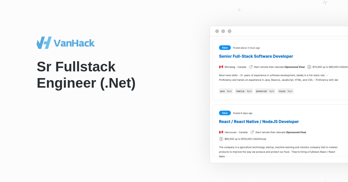 Sr Fullstack Engineer (.Net) - VanHack